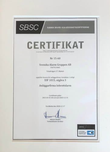 Vi är Certifierade och har Godkända Larm - Svenska Alarm